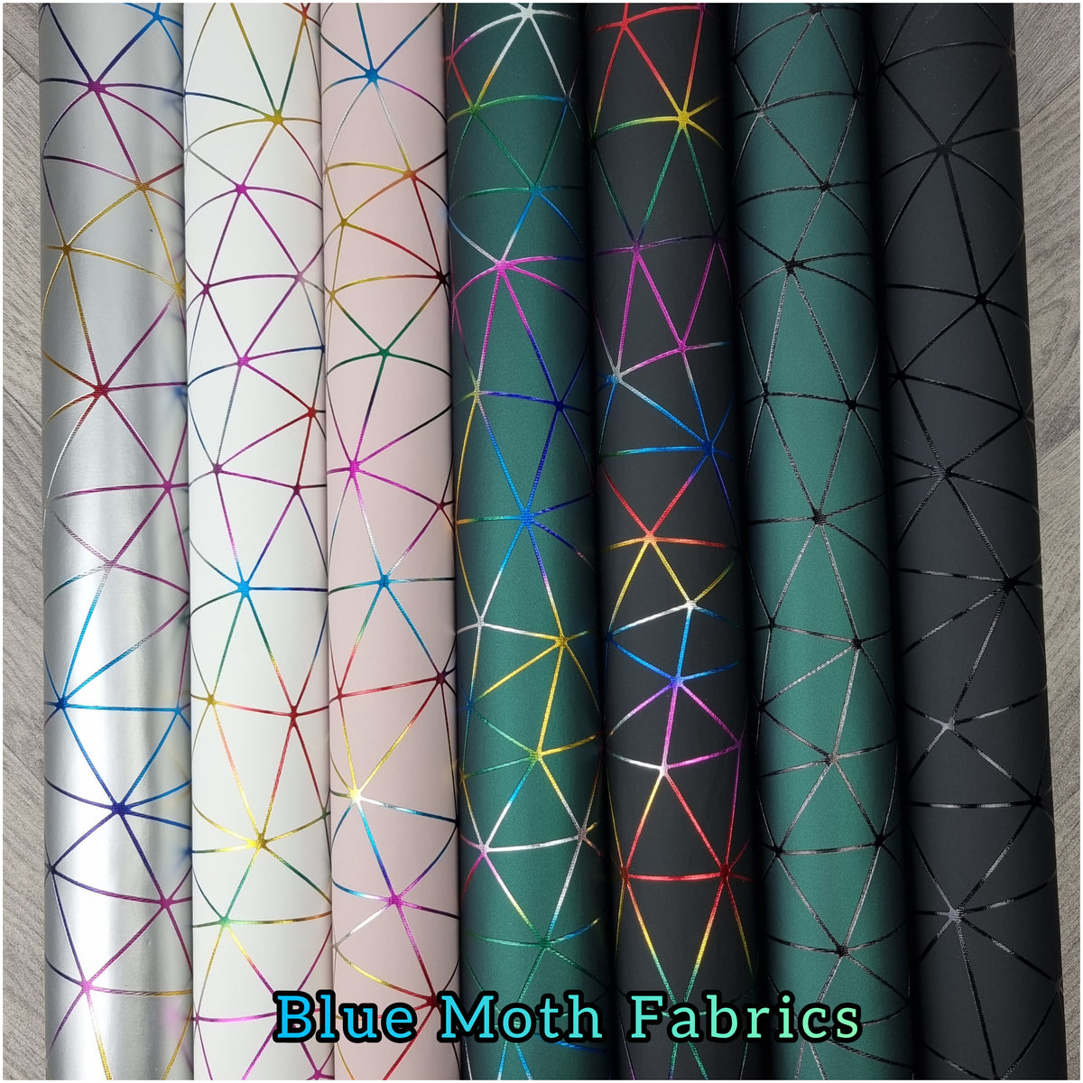 Geo Metallic Matte PVC Faux vinyl fabric. 40x67cm roll | BlueMothFabrics