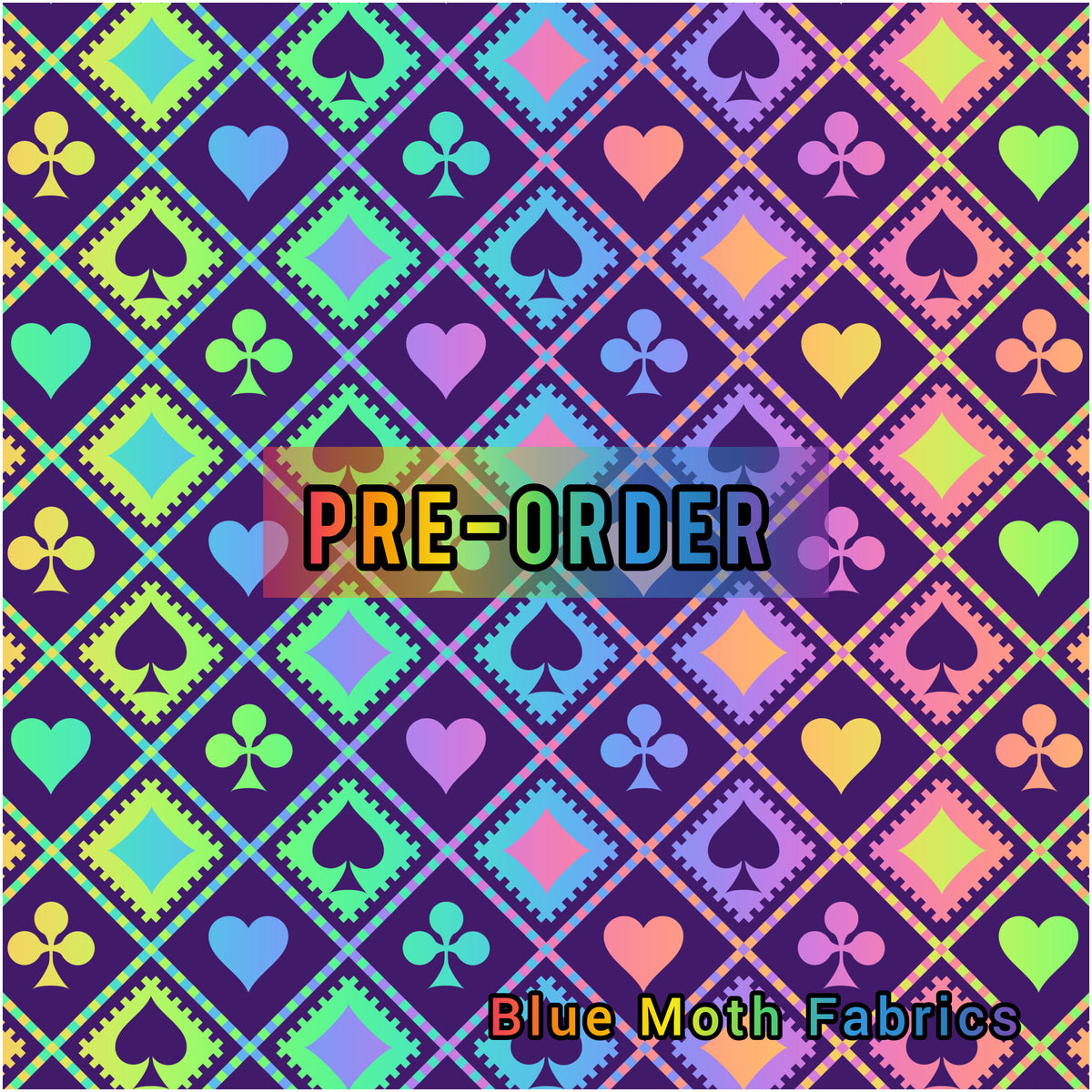 PRE-ORDER. Neon Rainbow Ace Pattern dark fabric. By METER – BlueMothFabrics