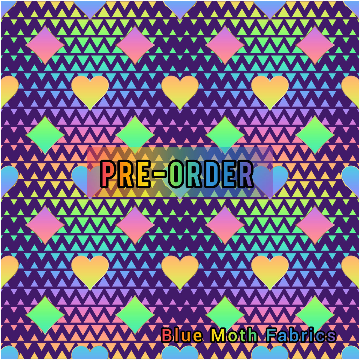 PRE-ORDER. Neon Rainbow Ace Pattern fabric. By METER – BlueMothFabrics