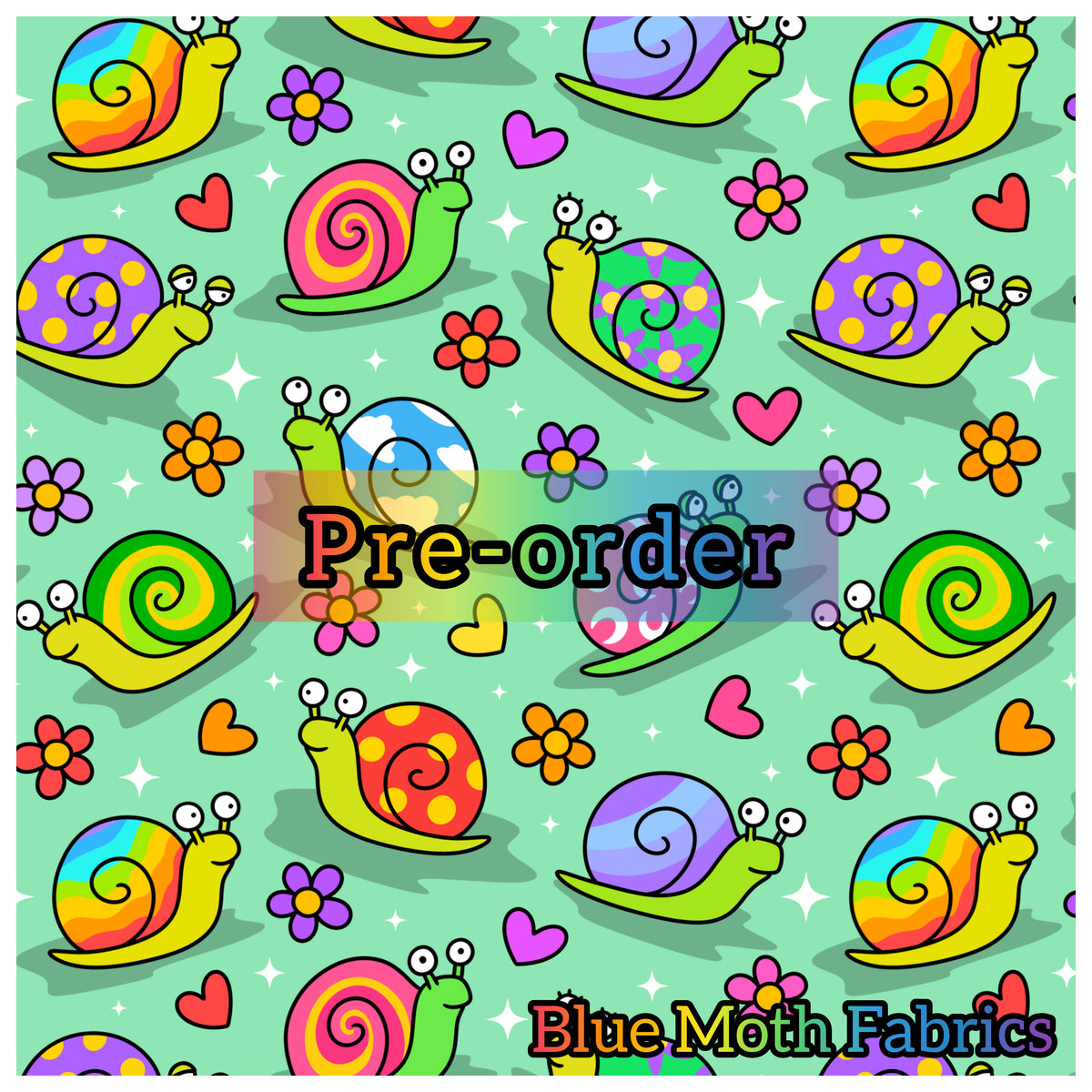 PRE-ORDER. Rainbow Snails Trails fabric. By METER – BlueMothFabrics