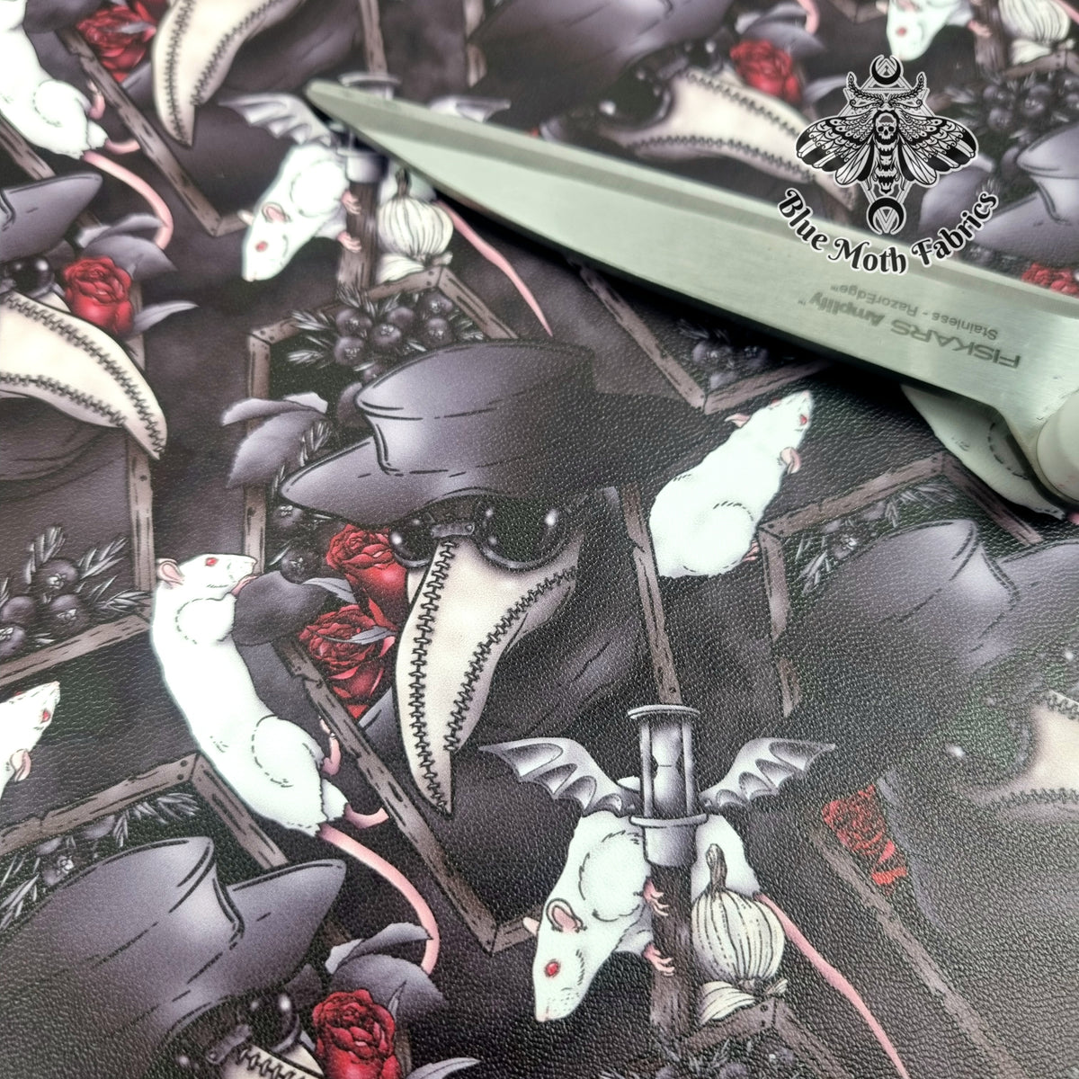 Plague Doctor red roses rat Faux leather / vinyl fabric. 39x66cm roll ...