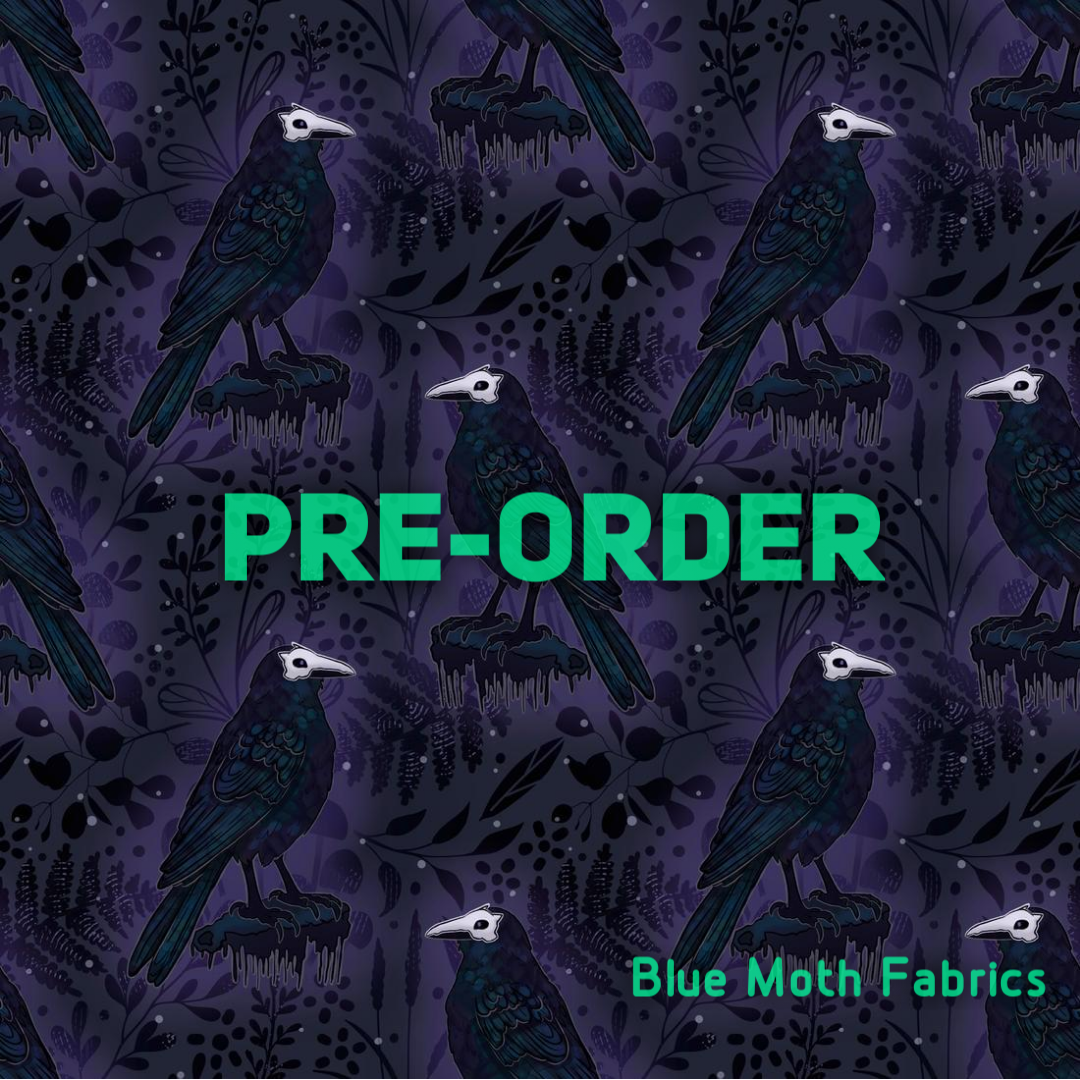 PRE-ORDER. Familiar Raven fabric. By METER – BlueMothFabrics
