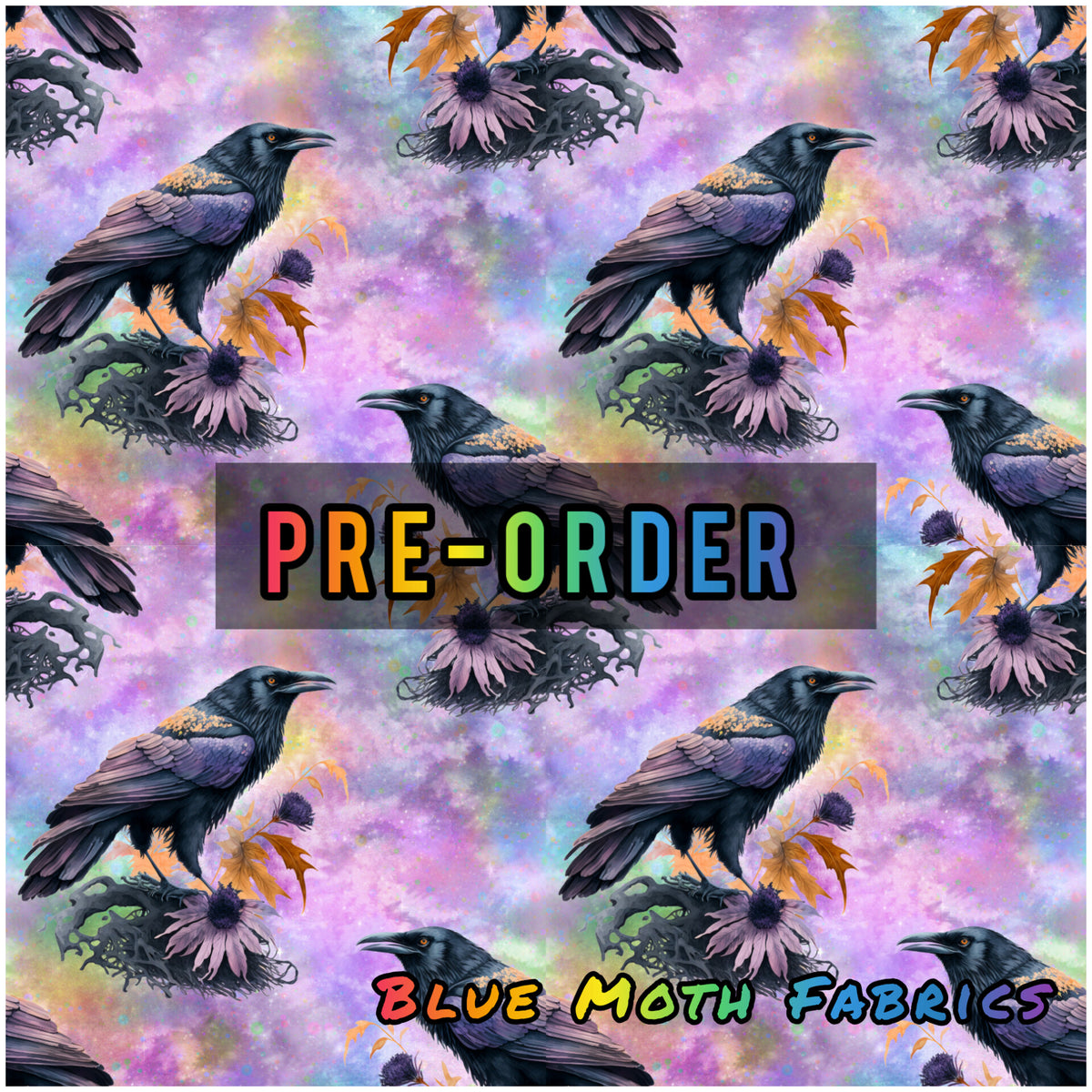 PRE-ORDER. Watercolor Raven fabric. By METER – BlueMothFabrics